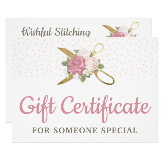 Gold Sewing Scissors Floral Gift Certificate Card | Zazzle.com