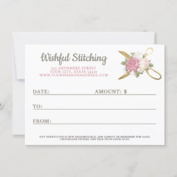 Gold Sewing Scissors Floral Gift Certificate Card | Zazzle