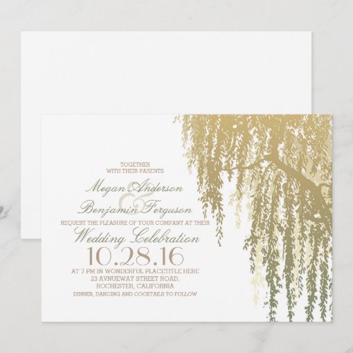 Gold Shades Willow Tree Elegant Wedding Invitation | Zazzle