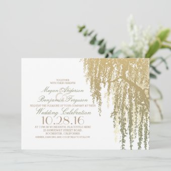 Gold Shades Willow Tree Elegant Wedding Invitation | Zazzle
