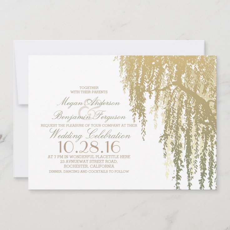 Gold Shades Willow Tree Elegant Wedding Invitation | Zazzle