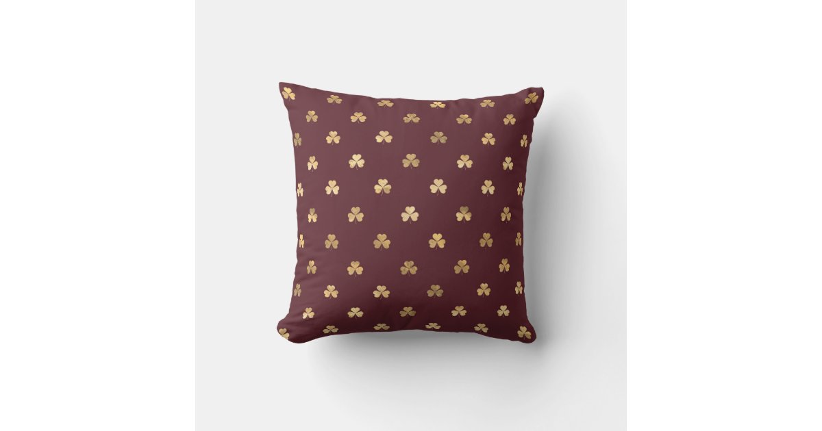 Gold Shamrock Burgundy Irish Throw Pillow | Zazzle