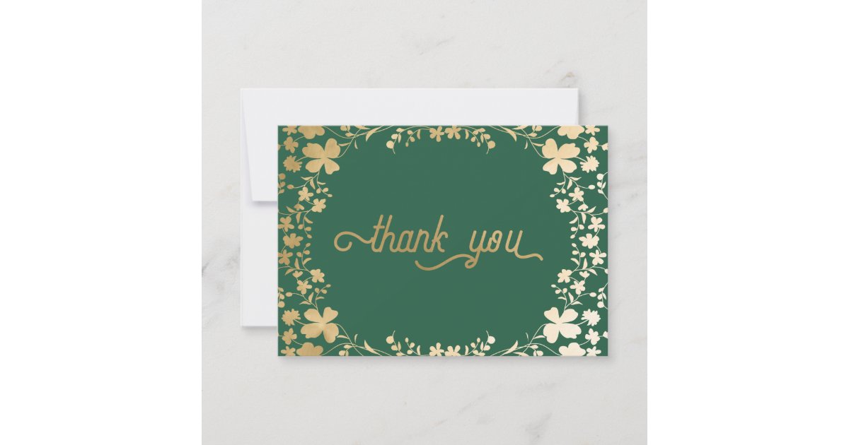 Gold Shamrocks, Irish Green Thank You Cards | Zazzle