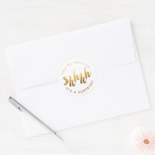 Gold Shh Surprise Birthday Sticker | Zazzle