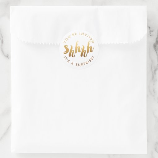 Gold Shh Surprise Birthday Sticker | Zazzle
