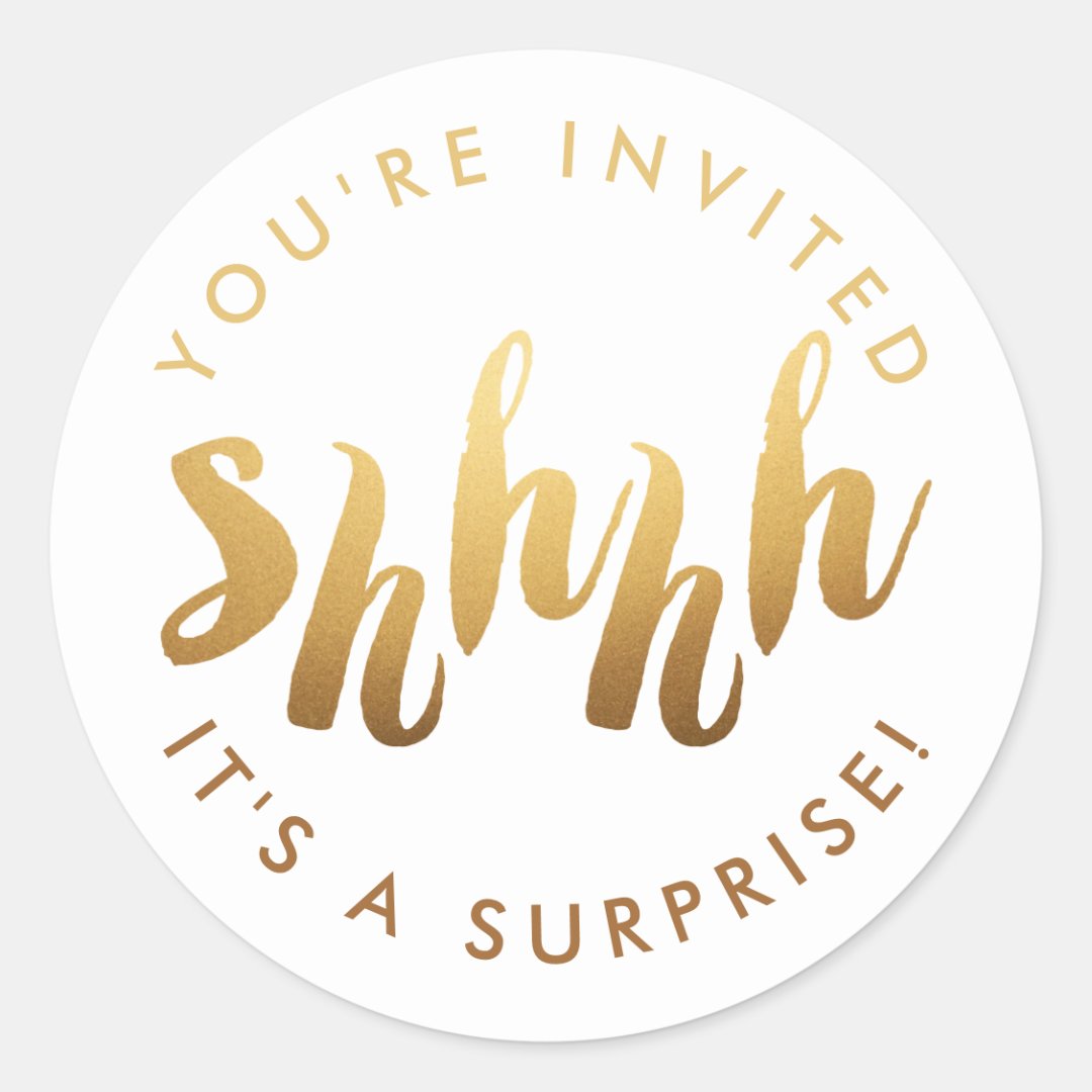 Gold Shh Surprise Birthday Sticker | Zazzle