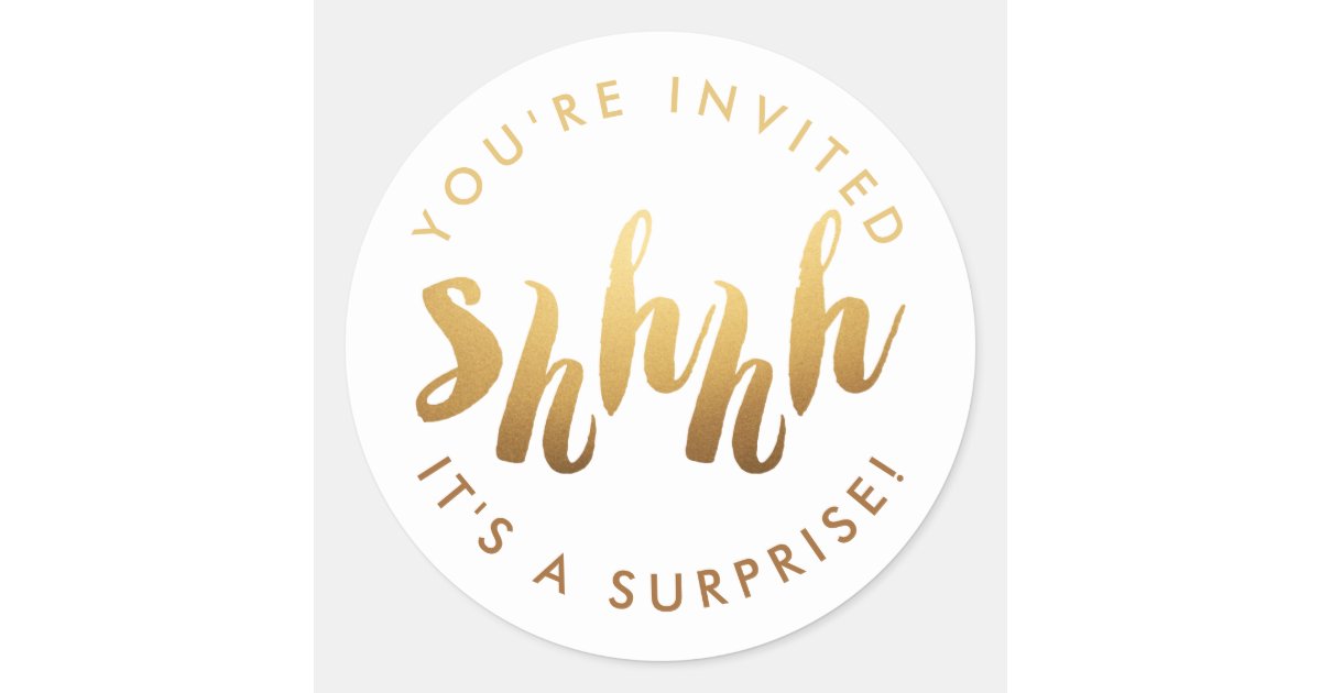 Gold Shh Surprise Birthday Sticker | Zazzle