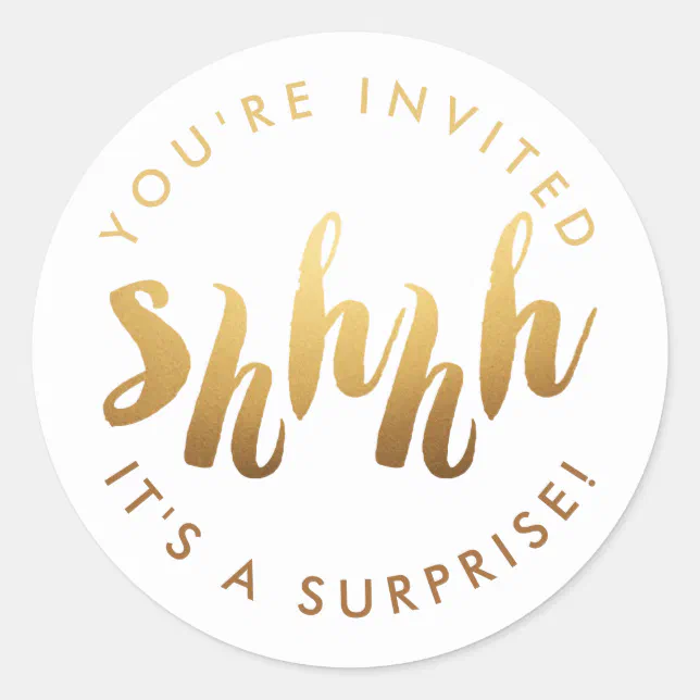 Gold Shh Surprise Birthday Sticker | Zazzle