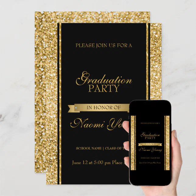Gold Shiny Glitter Invitation | Zazzle