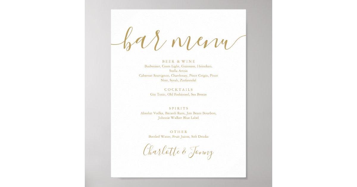 Gold Signature Script Bar Menu Sign | Zazzle