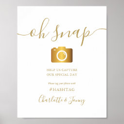 Gold Signature Script Wedding Oh Snap Sign | Zazzle