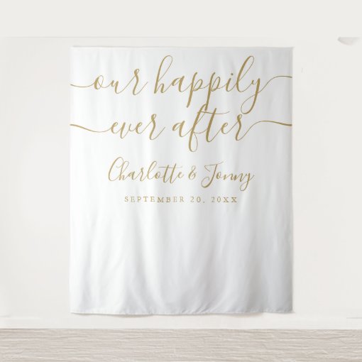 Gold Signature Script Wedding Photo Booth Backdrop | Zazzle