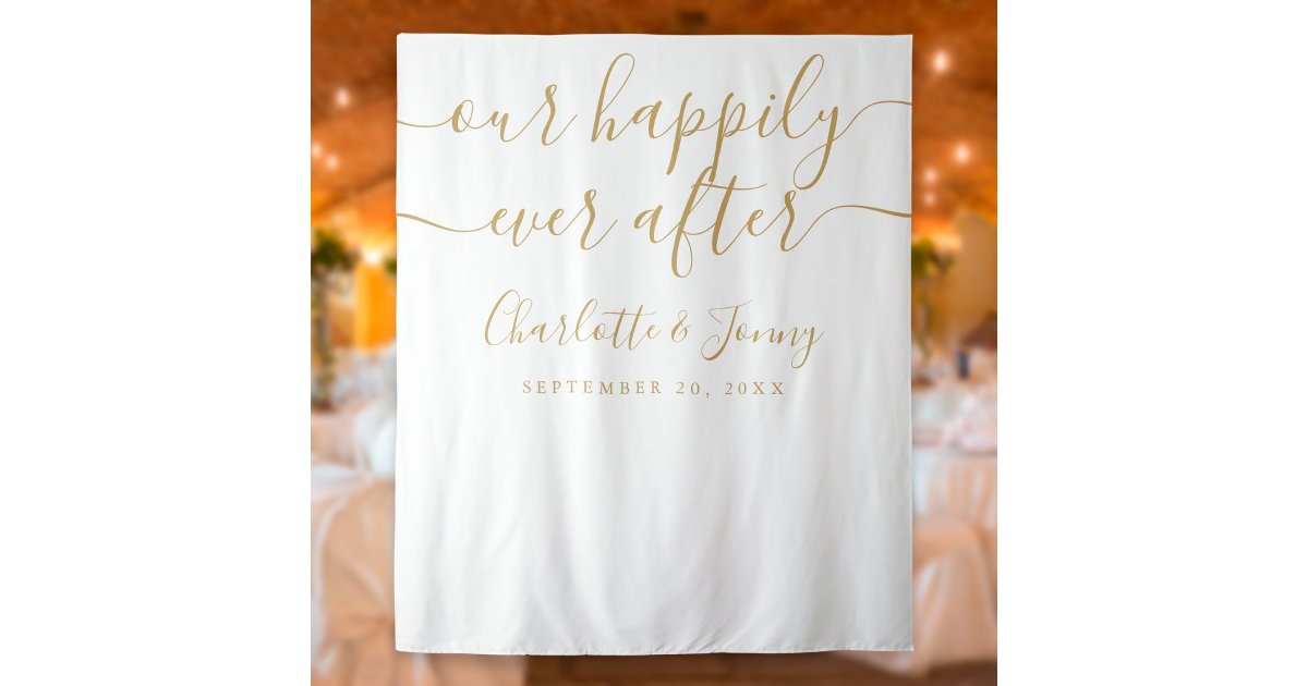 Gold Signature Script Wedding Photo Booth Backdrop | Zazzle