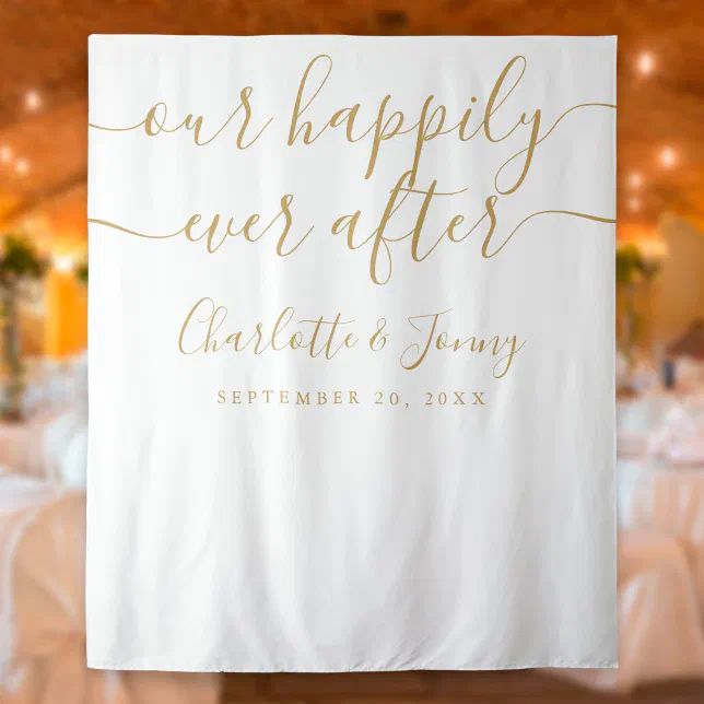 Gold Signature Script Wedding Photo Booth Backdrop | Zazzle