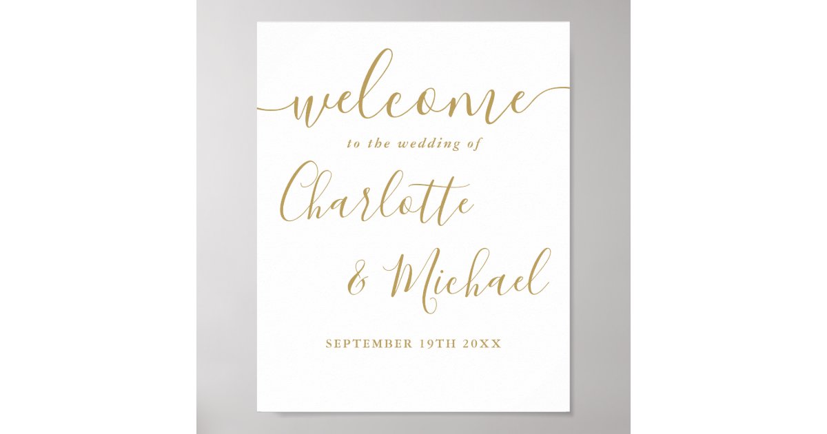 Gold Signature Script Wedding Welcome Sign | Zazzle