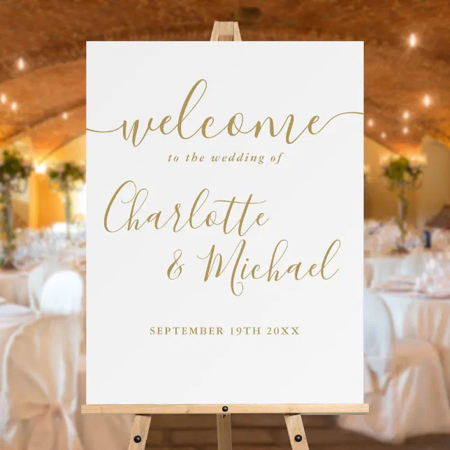 Gold Signature Script Wedding Welcome Sign | Zazzle