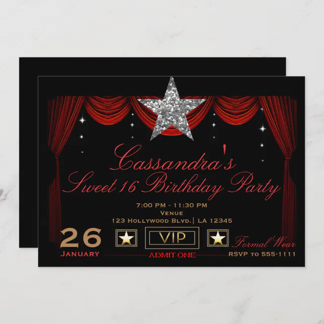 Gold Silver Black Red VIP Admit One Birthday Party Invitation | Zazzle