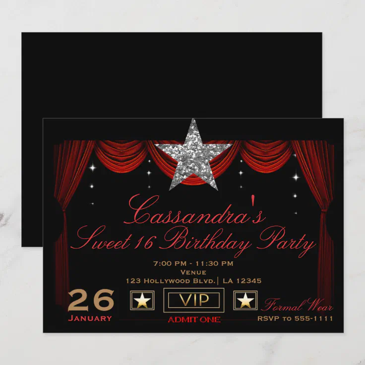 Gold Silver Black Red VIP Admit One Birthday Party Invitation | Zazzle