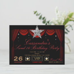 Gold Silver Black Red VIP Admit One Birthday Party Invitation | Zazzle