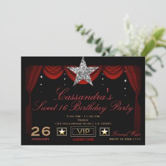 Gold Silver Black Red VIP Admit One Birthday Party Invitation | Zazzle