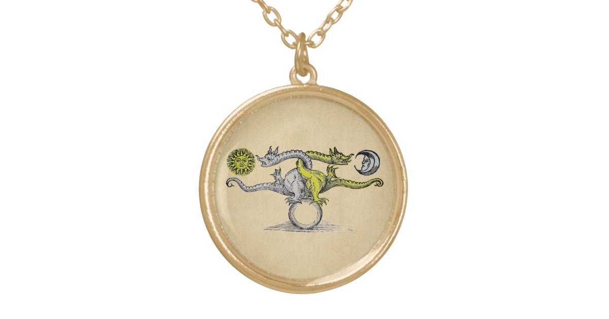Gold & Silver Dragon Symbol Gold Plated Necklace | Zazzle