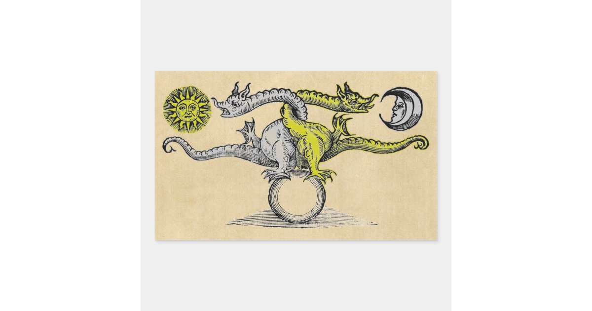 Gold & Silver Dragons Symbol Rectangular Sticker | Zazzle