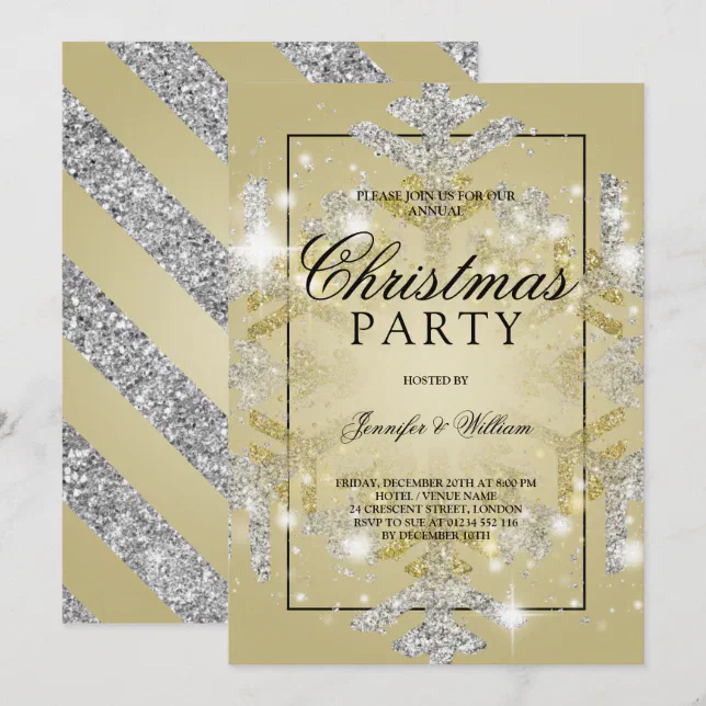 Gold & Silver Glitter Xmas Holiday Party Invitation | Zazzle