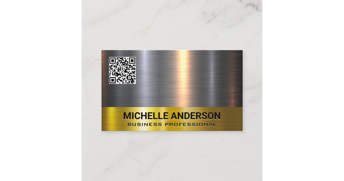 Gold Silver Metallic Shine Trim QR Code Business Card | Zazzle