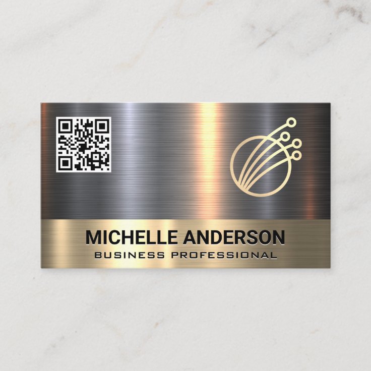 Gold Silver Metallic | Tech Logo | QR Code Business Card | Zazzle