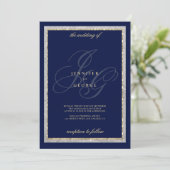 Gold silver navy blue monogram initals wedding invitation | Zazzle