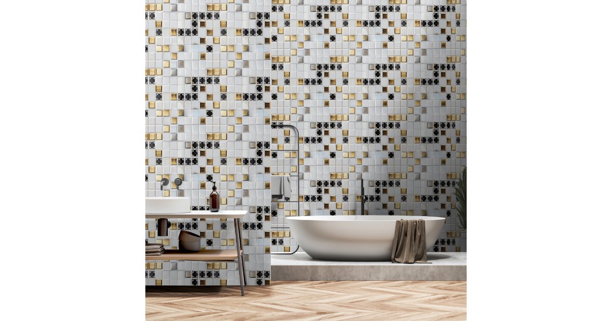 Gold Silver Small Tile Pattern Wallpaper | Zazzle