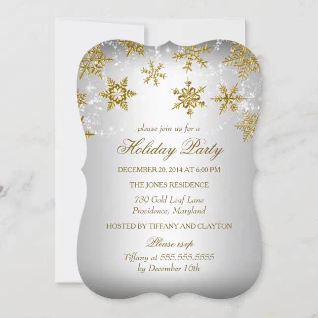 Gold & Silver Snowflake Christmas Holiday Party Invitation | Zazzle