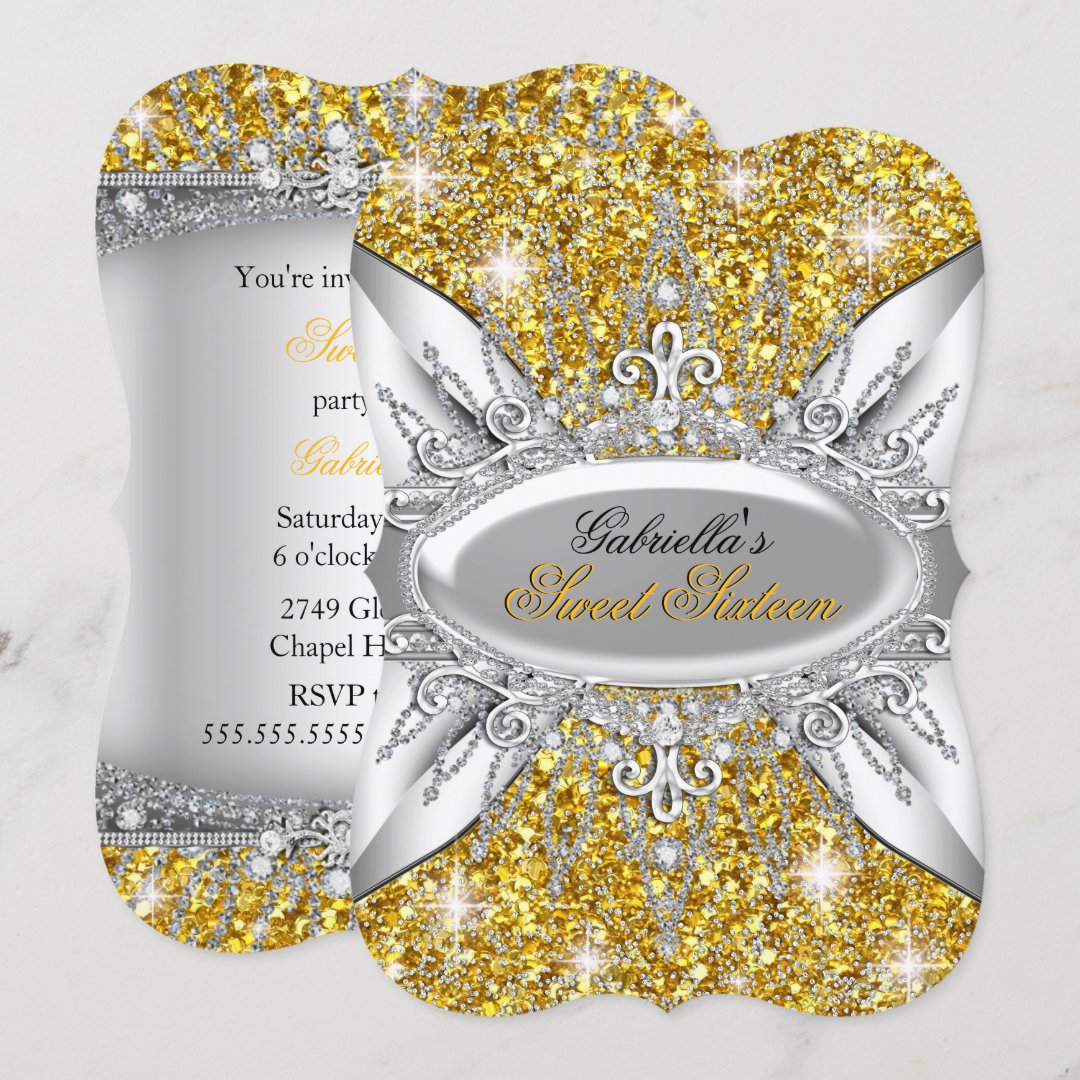 Gold Silver Sparkle Diamond Sweet 16 Invite | Zazzle