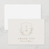 Gold simple botanical crest monogram wedding thank thank you card | Zazzle
