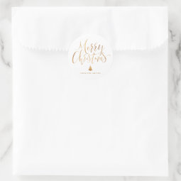 Gold Simple Calligraphy Merry Christmas Classic Round Sticker | Zazzle