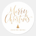 Gold Simple Calligraphy Merry Christmas Classic Round Sticker | Zazzle