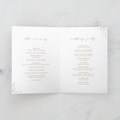 Gold simple elegant botanical monogram wedding program | Zazzle
