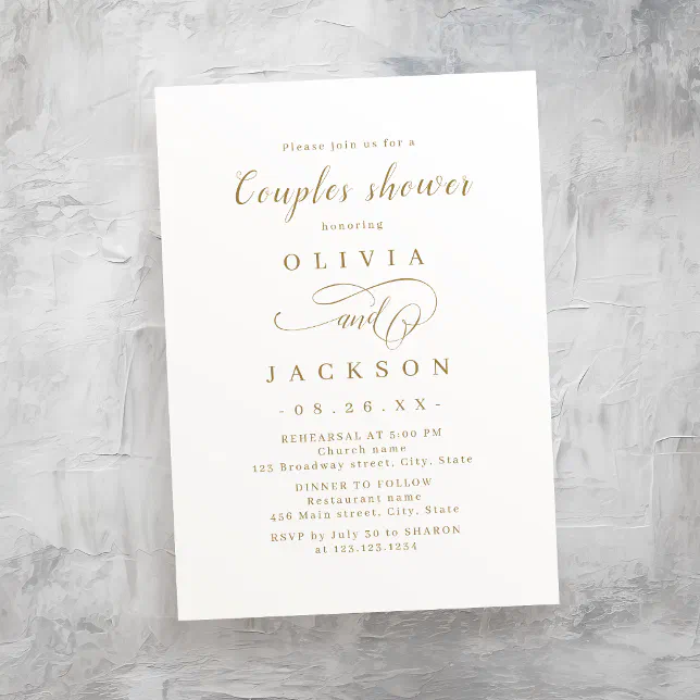 Gold simple elegant romantic script couples shower invitation | Zazzle