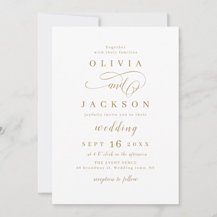 Gold simple elegant romantic script wedding invitation | Zazzle.com