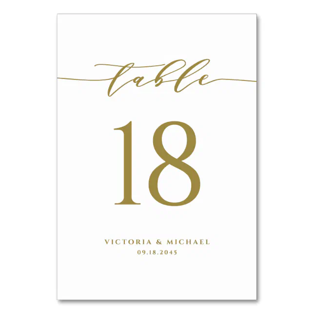 Gold Simple Minimalist Script Wedding Table Number | Zazzle