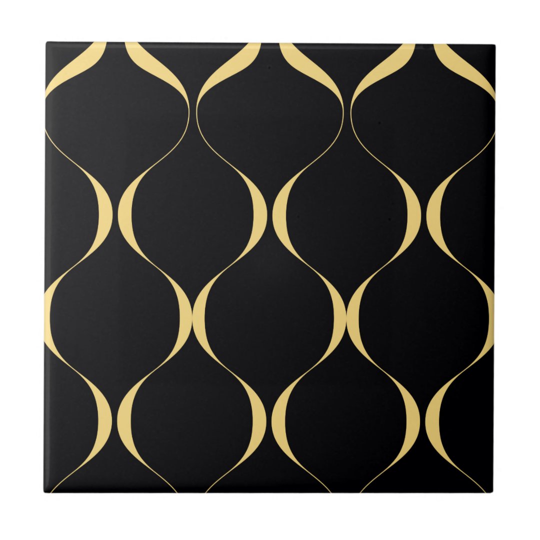 Gold, simple, modern, luxurious wavy graphic ceramic tile | Zazzle