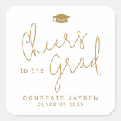 Gold Simple Modern Script Cheers Graduate Square Sticker | Zazzle