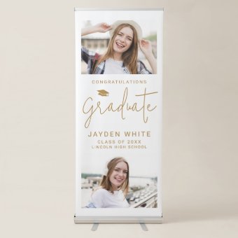 Gold Simple Modern Script Photo Graduation Party Retractable Banner ...