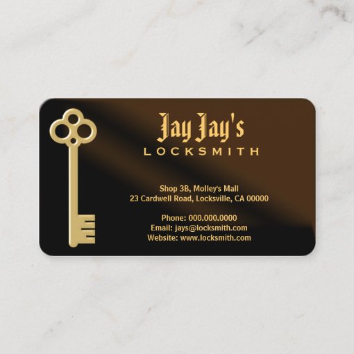 Gold Skeleton Key Brown Locksmith Business Cards | Zazzle