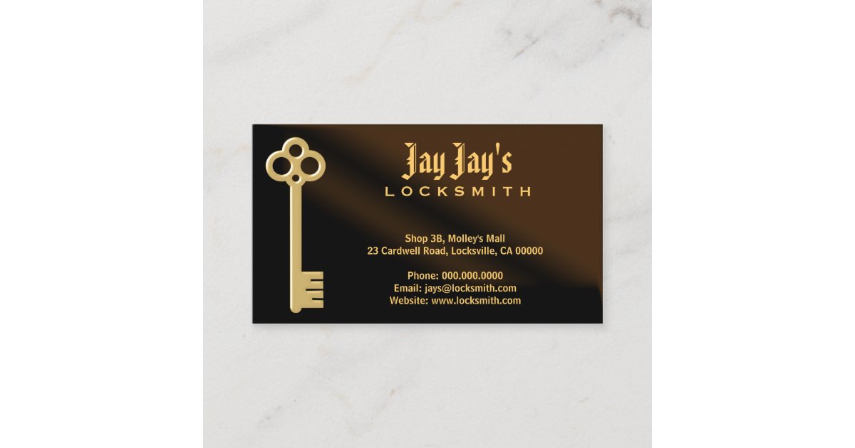 Gold Skeleton Key Brown Locksmith Business Cards | Zazzle.com