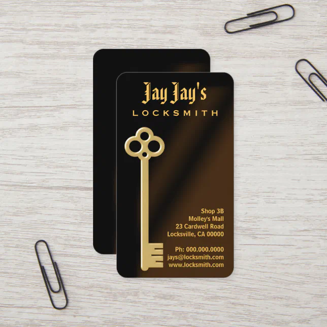 Gold Skeleton Key Vertical Locksmith Business Card | Zazzle