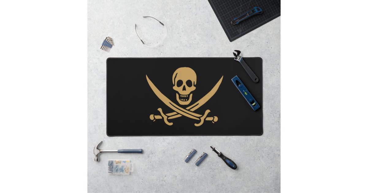 Gold Skull & Swords Pirate flag of Calico Jack Desk Mat | Zazzle