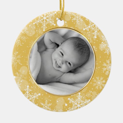 Gold Snowflake Frame Photo Template Ceramic Ornament | Zazzle