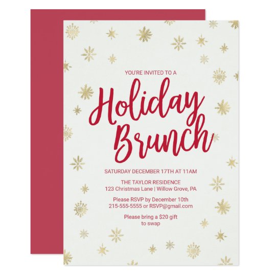Gold Snowflake Holiday Brunch Invitation | Zazzle.com