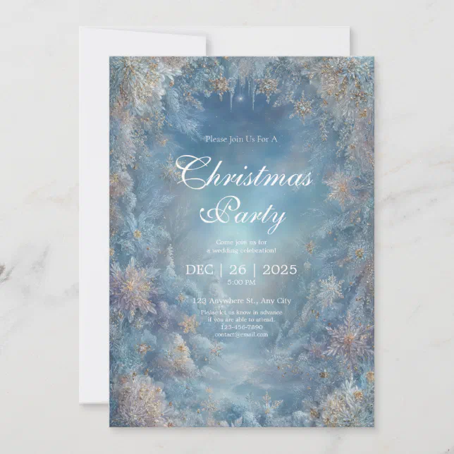 Gold Snowflake Icy Blue Floral Winter Wedding Invitation | Zazzle